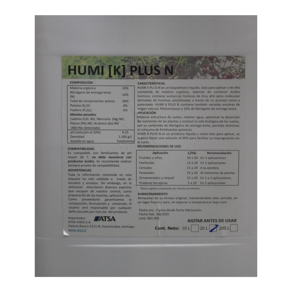 MEJORADOR DE SUELO LIQUIDO LEONARDITA HUMI K PLUS N 20 LITROS