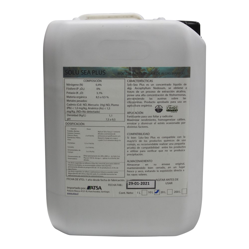 BIOREGULADOR DE CRECIMIENTO ANTIESTRES SOLU SEA PLUS 20 LITROS