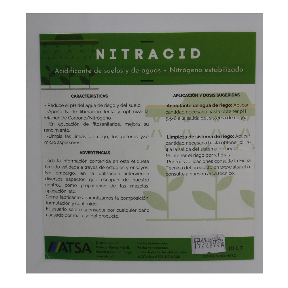 LIMPIADOR LINEAS DE RIEGO NITRACID 10 LITROS